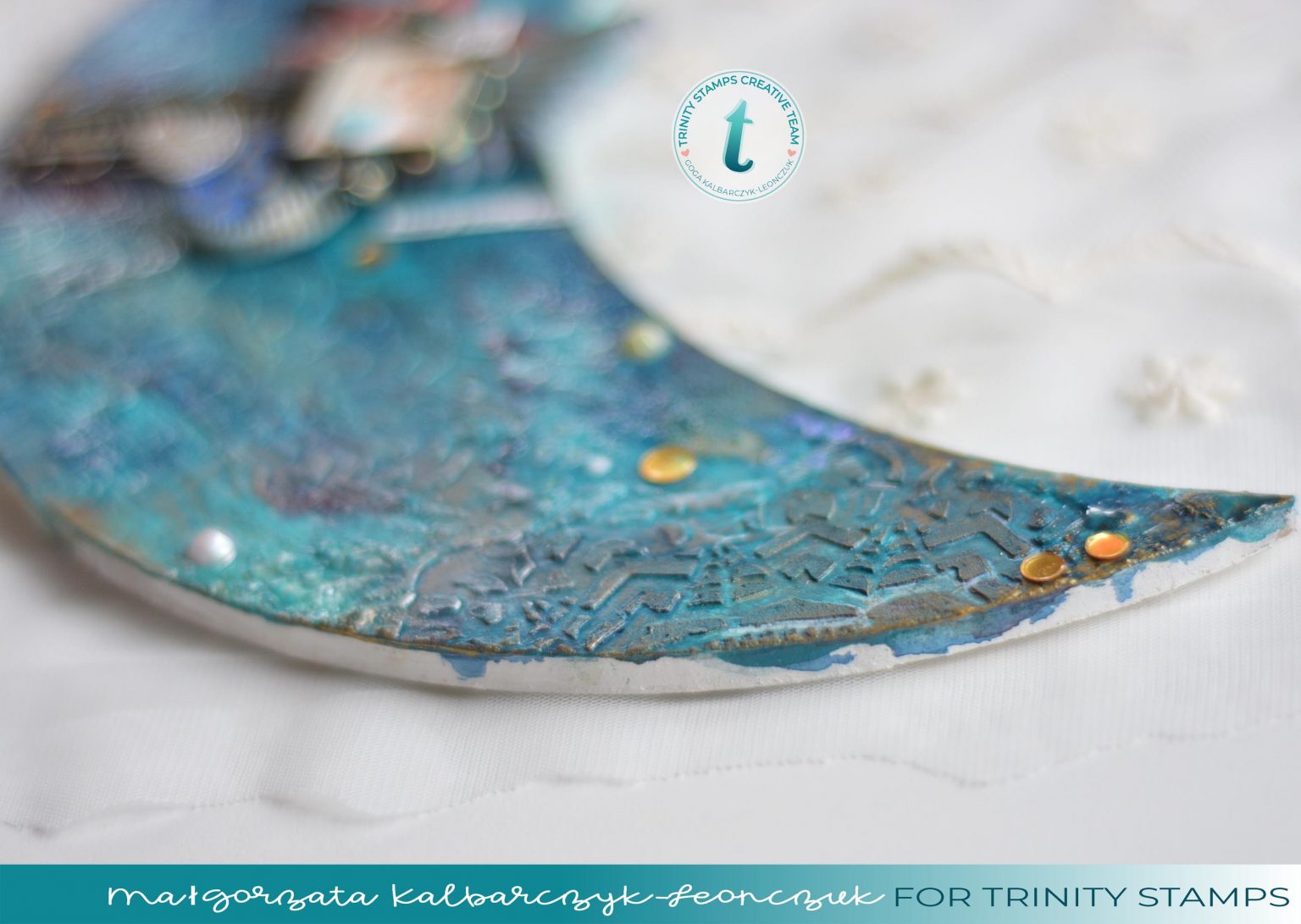 Mixed media moon for baby boy for first birthday – Trinity Stamps