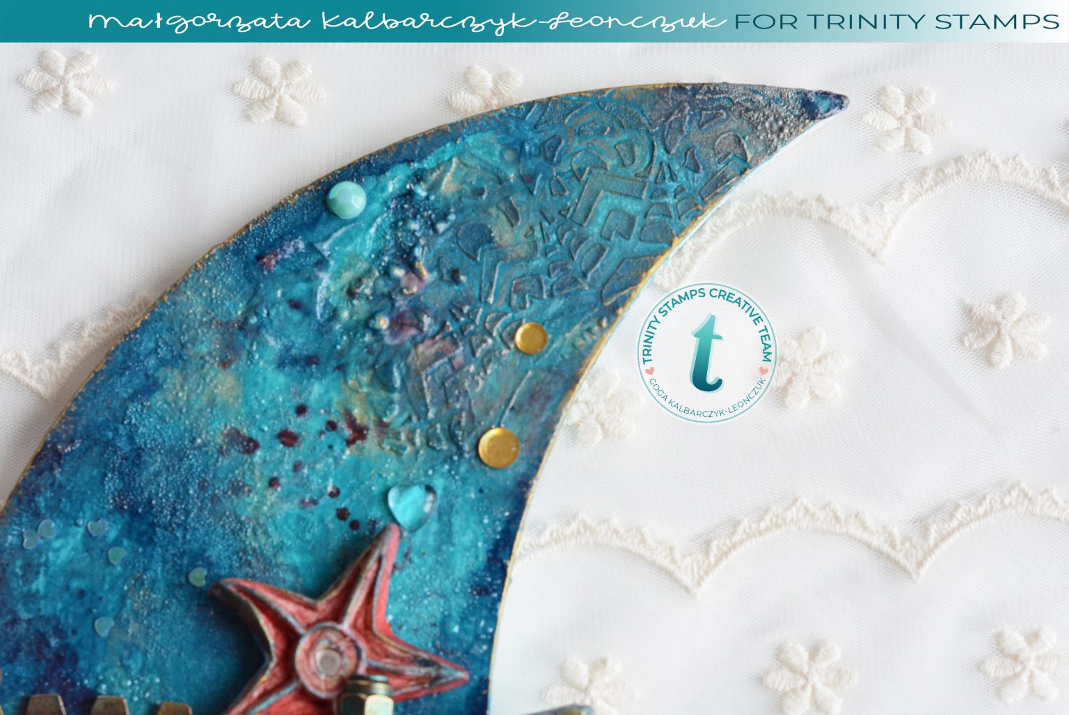 Mixed media moon for baby boy for first birthday – Trinity Stamps